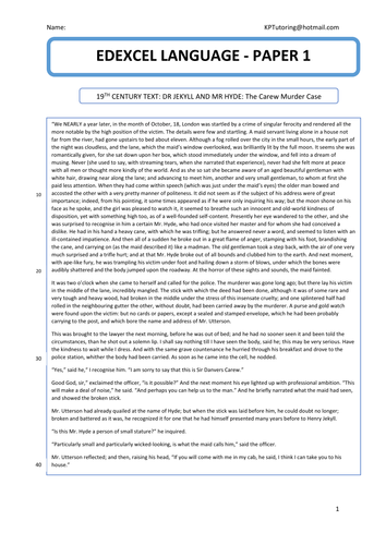 EDEXCEL LANGUAGE PAPER 1: QUESTIONS 1-4 complete MOCK (three different ...