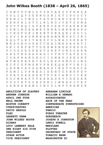 John Wilkes Booth Word Search | Teaching Resources