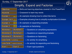 F Simplify Expand And Factorise Teaching Resources