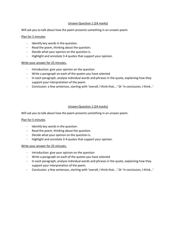AQA Poetry Cheat Sheets: How to Answer Each Question | Teaching Resources