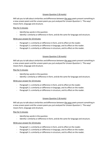 AQA Poetry Cheat Sheets: How to Answer Each Question | Teaching Resources