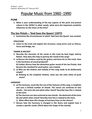 Rock & Pop Music Analysis (Eduqas) | Teaching Resources