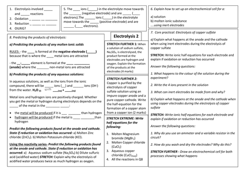 Edexcel 9-1 CC10 Electrolytic processes REVISION MATS (CORE PRACTICAL) + answers TOPIC 3 PAPER 1 ...