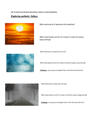 AQA 9-1 Low Ability Y9 A Christmas Carol Stave 1 - Pathetic fallacy ...