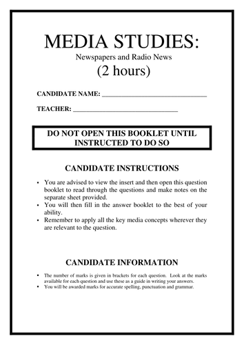 WJEC Media Studies Mock Exam 2017 - Newspapers and Radio News ...