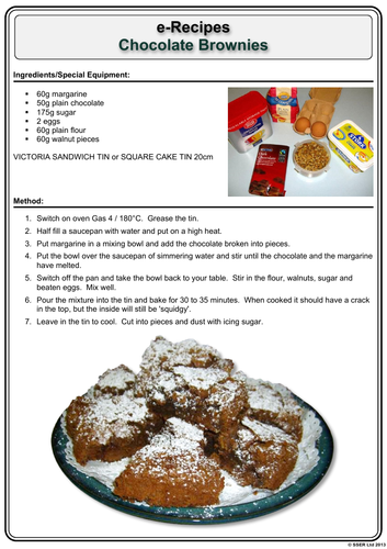 e-Recipe 37 - Chocolate Brownies | Teaching Resources