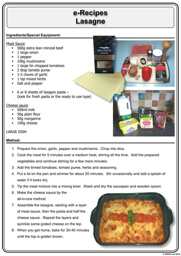 e-Recipe 42 - Lasagne | Teaching Resources