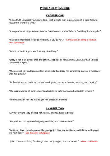 Key Pride and Predjudice Quotes | Teaching Resources