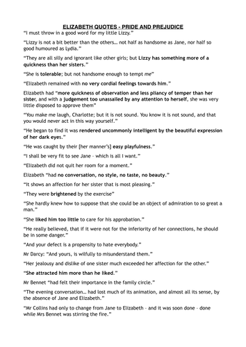 Key Character Quotes in Pride and Prejudice | Teaching Resources