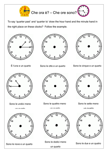 ITALIAN - Che ora è? - Che ore sono? - Worksheets | Teaching Resources