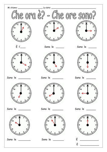 ITALIAN - Che ora è? - Che ore sono? - Worksheets | Teaching Resources