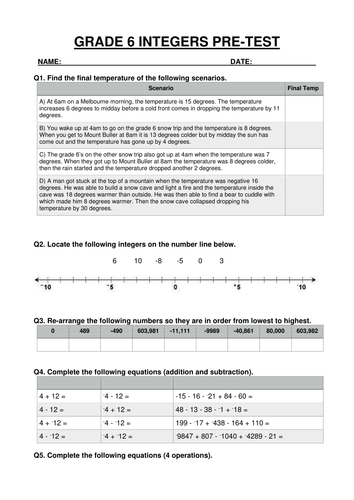 Grade 6 level Maths tests and Progression sheets | Teaching Resources