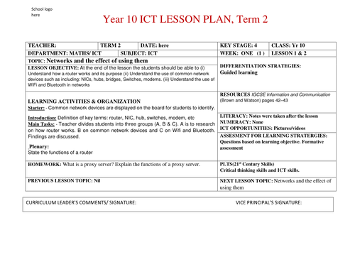 Complete Term2 Yr 10 ICT Lesson Plan | Teaching Resources