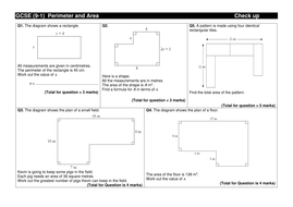 GCSE (9-1) Area and perimeter check up | Teaching Resources