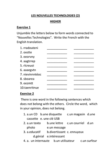 LES NOUVELLES TECHNOLOGIES REVIEW (HIGHER) | Teaching Resources