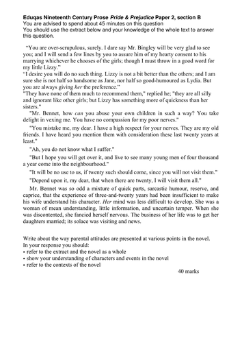Eduqas GCSE Pride & Prejudice 12 Extract questions | Teaching Resources Eduqas GCSE Pride & Prejudice 12 Extract questions | Teaching Resources