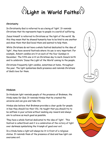 Light in World Faiths | Teaching Resources