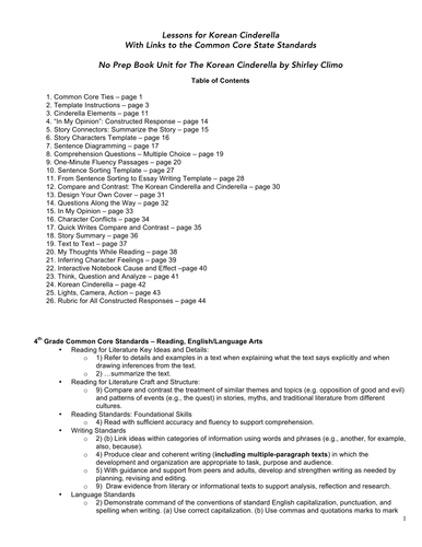 No Prep Book Unit for "The Korean Cinderella" by Shirley Climo - CCSS ...