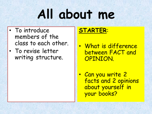 All About Me - intro to autobiography writing and letter writing ...