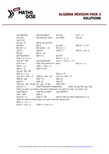 Algebra Revision Pack 3 (Foundation Tier) | Teaching Resources