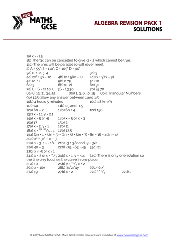 Algebra Revision Pack 1 (Higher Tier) | Teaching Resources
