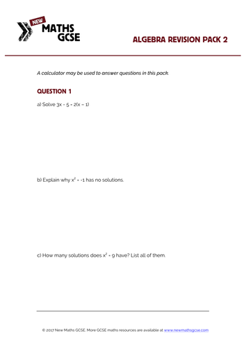 Algebra Revision Pack 2 (Higher Tier) | Teaching Resources
