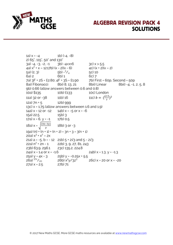 Algebra Revision Pack 4 (Higher Tier) | Teaching Resources