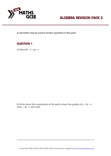 Algebra Revision Pack 5 (Higher Tier) | Teaching Resources