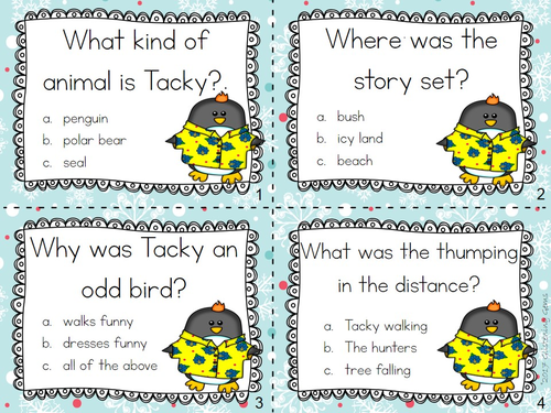 Tacky the Penguin - Reading Comprehension Task Cards | Teaching Resources