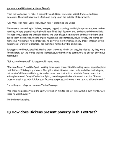 Writing frame for analysing Ignorance and Want extract in Stave 3 of A ...