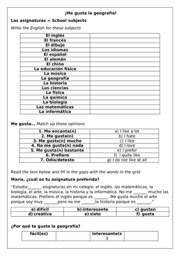 Spanish KS3 / GCSE asignaturas: introducing school subjects and ...