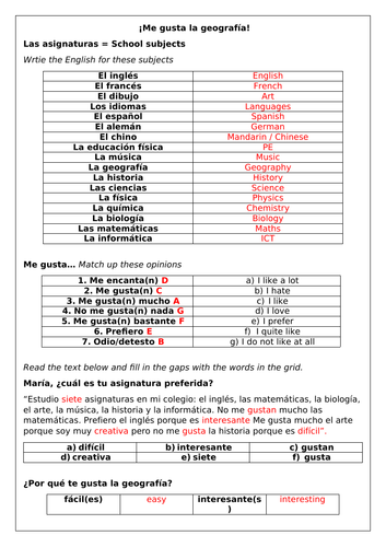 Spanish KS3 / GCSE asignaturas: introducing school subjects and ...
