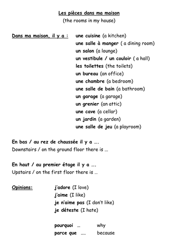 Ma maison - A folder of French resources for KS2 / Early Secondary ...