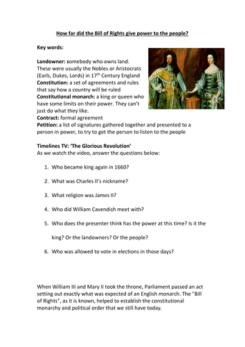 The Bill of Rights 1689 and Glorious Revolution | Teaching Resources
