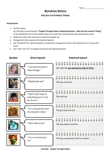 Reported Speech Video Activity | Teaching Resources