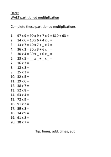 Partitioning Multiplication | Teaching Resources