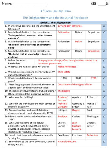 The Enlightenment and the Industrial Revolution - Knowledge Test ...