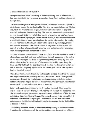 KS2 Year 6 SATs Hugo Cabret - first person shared write | Teaching ...