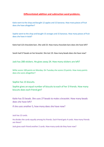 Differentiated four operations word problem worksheet KS1 | Teaching ...