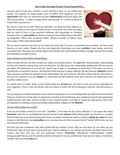 Here is Why You Need To Learn To Love Yourself - Reading Comprehension ...