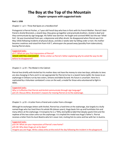 The Boy at the Top of the Mountain - range of suggested tasks for each ...