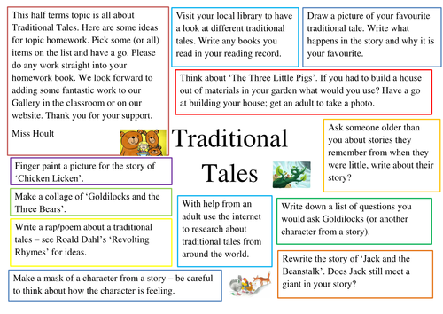 Traditional Tales - Year one Homework Bingo | Teaching Resources