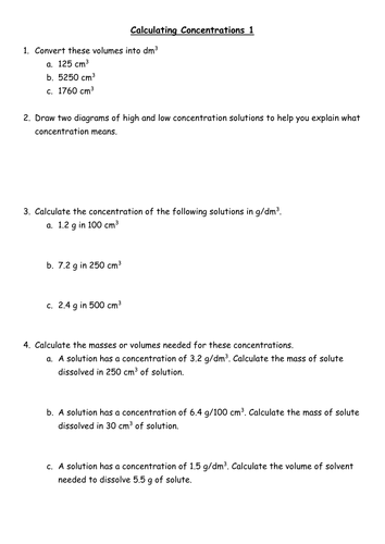 New AQA GCSE Chemistry Concentrations in g/dm3 | Teaching Resources