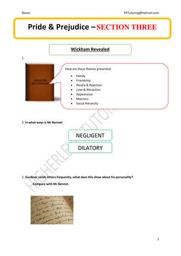 19th Century Novel: JANE AUSTEN: Pride and Prejudice SECTION 3- Chapter ...