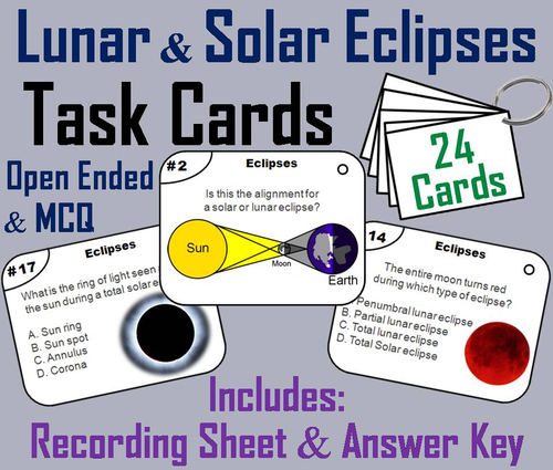 Lunar and Solar Eclipses Task Cards, PowerPoint and Activities Bundle ...