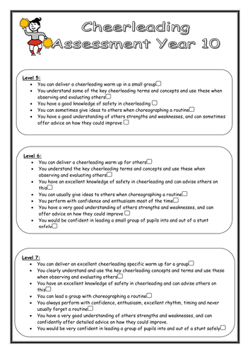 Cheerleading Assessment | Teaching Resources