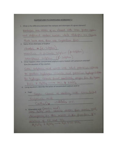 SULPHUR AND ITS COMPOUNDS WORKSHEET WITH ANSWERS | Teaching Resources