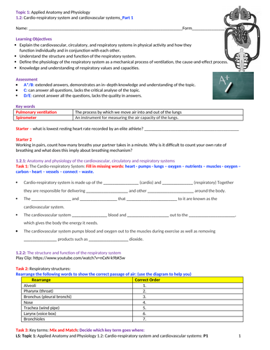 A-level PE EDEXCEL (Spec 2016) 1.2: Cardio-Respiratory System ...