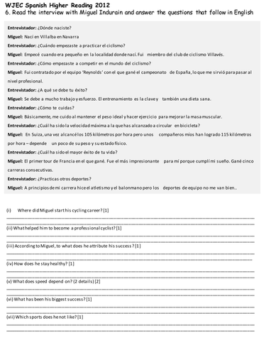Spanish GCSE Exam reading practice - Ideal for revision | Teaching ...