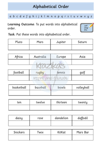 Alphabetical Order Workbook | Teaching Resources